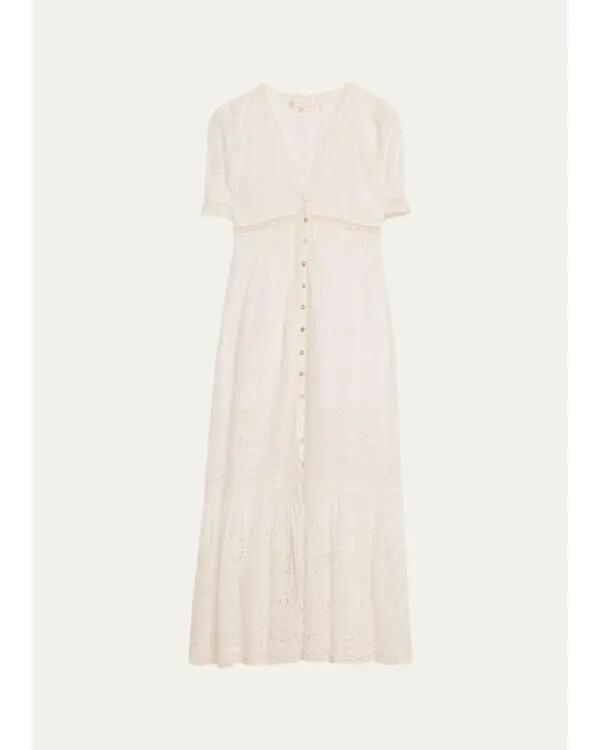 LoveShackFancy Tarragon Broderie Anglaise Midi Dress