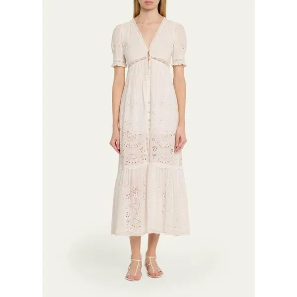 LoveShackFancy Tarragon Broderie Anglaise Midi Dress