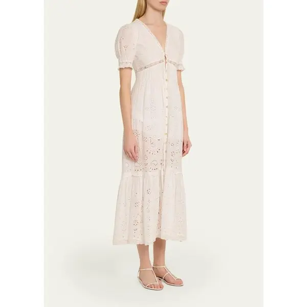 LoveShackFancy Tarragon Broderie Anglaise Midi Dress