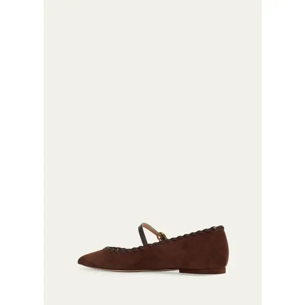 GIANVITO ROSSI Whipstitch Suede Pointed Ballerina Flats