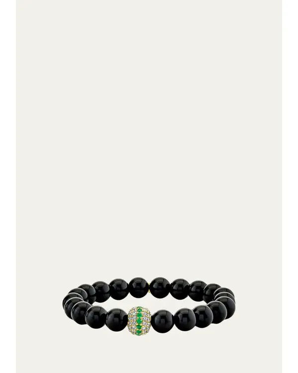 SYDNEY EVAN 14k Malachite Bead Bracelet With Diamonds And Emeralds