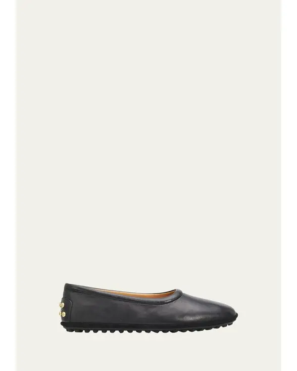 TOD'S Studded Nappa Leather Ballerina Flats - Black