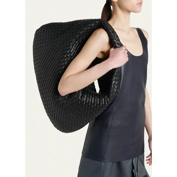 Bottega Veneta Maxi Veneta Leather Shoulder Bag - Black