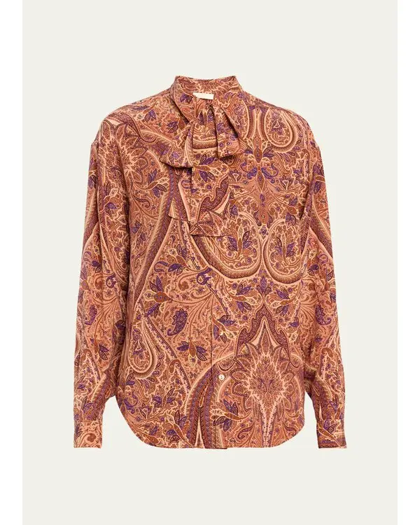 Ulla Johnson Lise Long-sleeve Tie-neck Silk Blouse