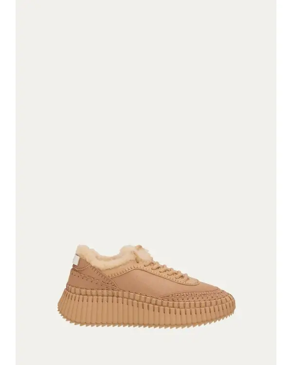 Chloé Nama Shearling-lined Suede Platform Sneakers