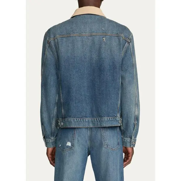 FRAME Corduroy-collar Denim Zip Trucker Jacket