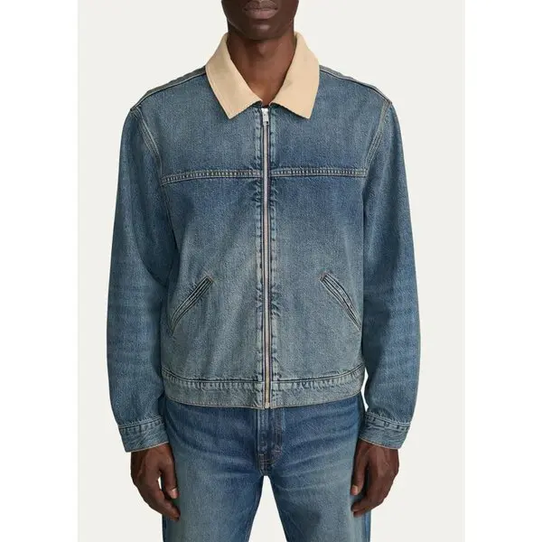 FRAME Corduroy-collar Denim Zip Trucker Jacket