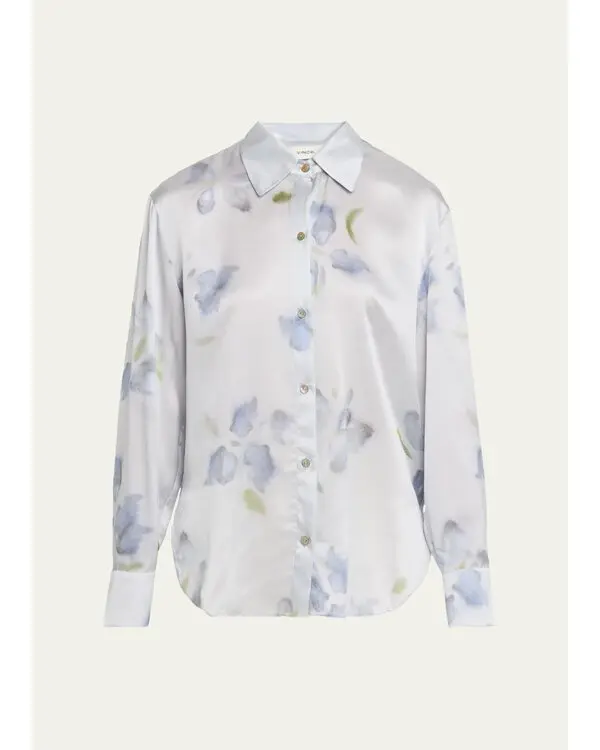 Vince Floral Blur Silk-satin Blouse