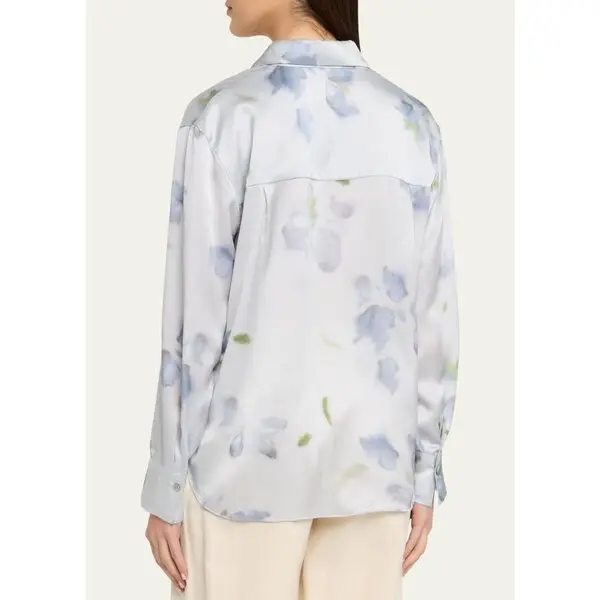 Vince Floral Blur Silk-satin Blouse
