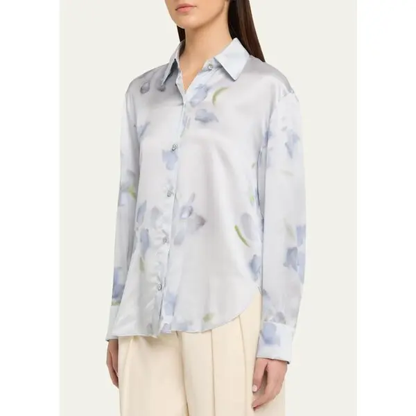 Vince Floral Blur Silk-satin Blouse