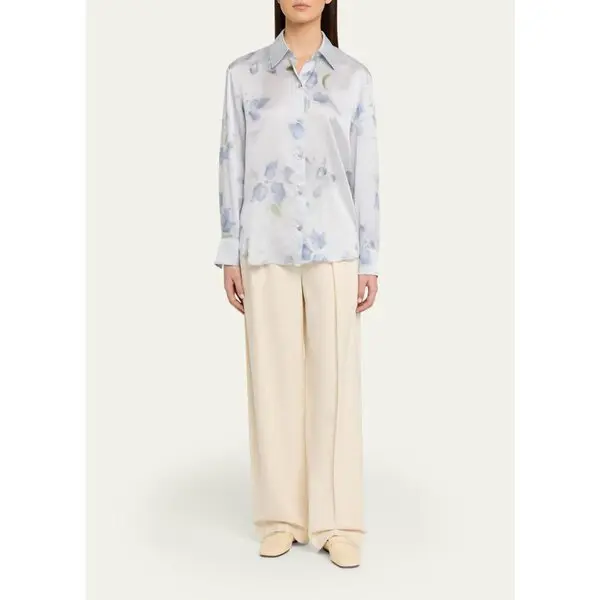 Vince Floral Blur Silk-satin Blouse