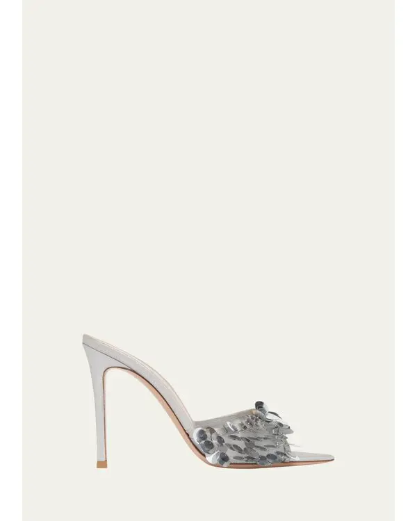 GIANVITO ROSSI 105mm Sequined Mesh Mule Sandals - Silver