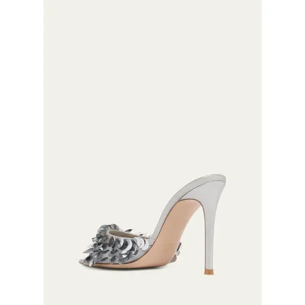 GIANVITO ROSSI 105mm Sequined Mesh Mule Sandals - Silver