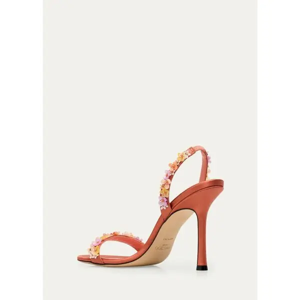 JIMMY CHOO 100mm Jenn Flower-embellished Satin Sandals