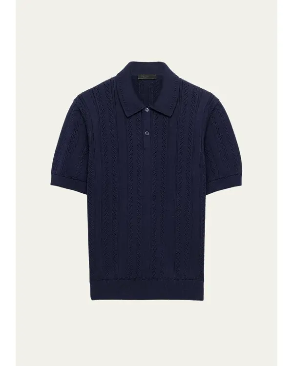 Prada Coton Pointelle Knit Polo Shirt