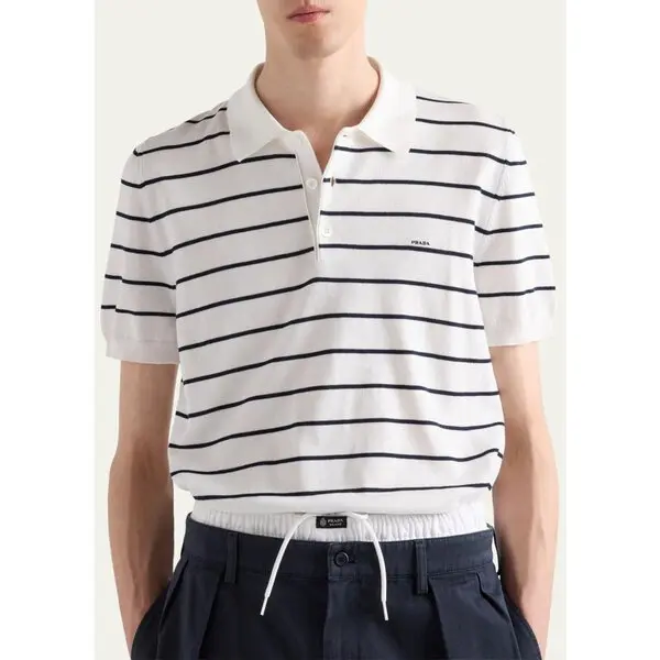 Prada Cotton Knit Pinstripe Polo Shirt