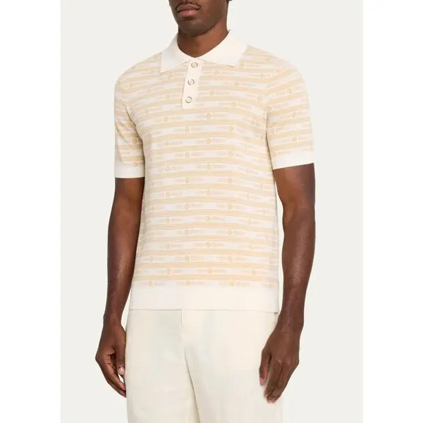 Casablanca Wool Monogram Stripe Knit Polo Shirt