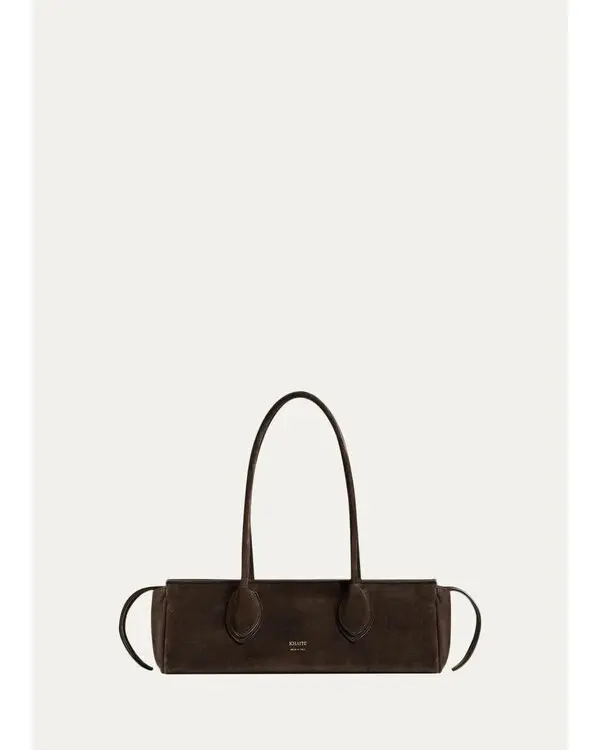 Khaite Donna Soft Suede E/w Shoulder Bag - Ebano