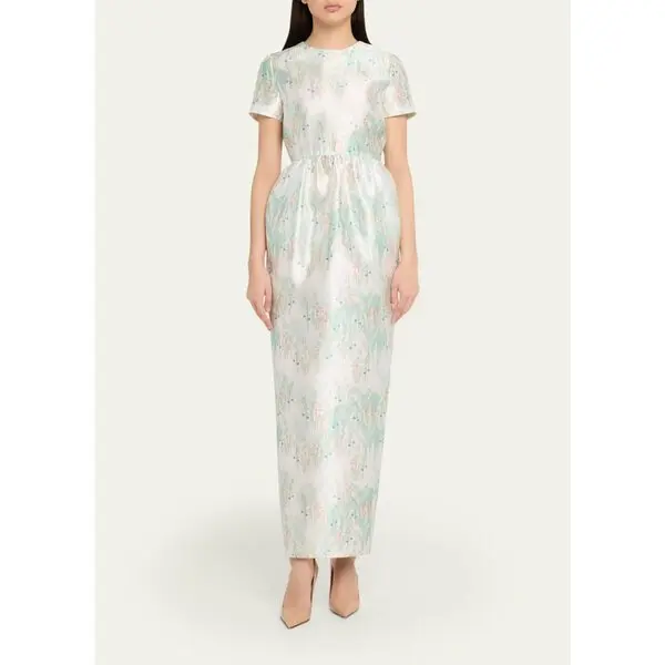 Bernadette Lexi Floral Satin Empire-waist Column Maxi Dress - Fuchsia