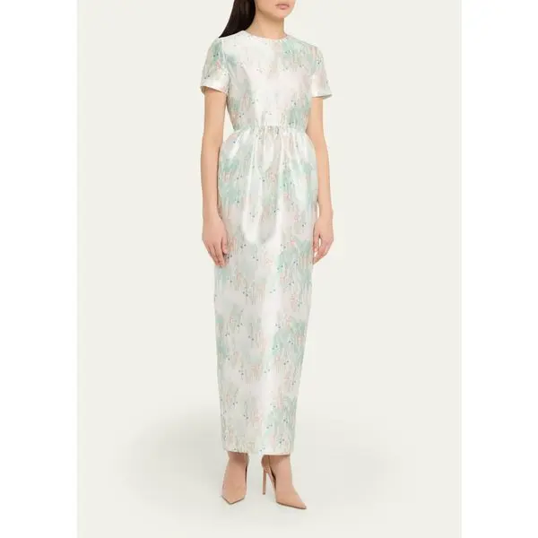 Bernadette Lexi Floral Satin Empire-waist Column Maxi Dress - Fuchsia