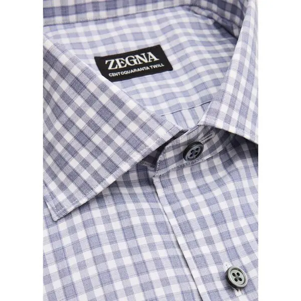 Zegna Centoquaranta Twill Cotton Plaid Dress Shirt