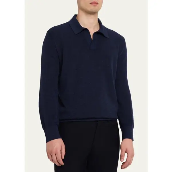 Zegna Cashmere And Mulberry Silk Waffle Knit Polo Sweater