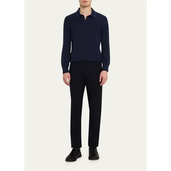 Zegna Cashmere And Mulberry Silk Waffle Knit Polo Sweater
