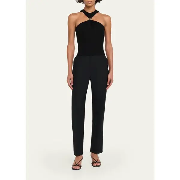 Ronny Kobo Marcel Embellished Halter Jersey Top - Black