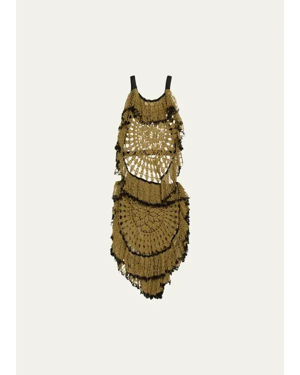 DIOTIMA Trio Web Crochet Ruffle Backless Dress - Seagrape