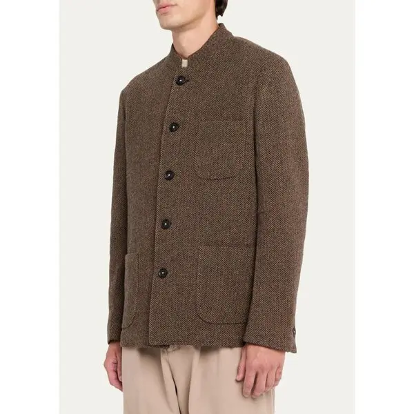 Massimo Alba Band-collar Herringbone Blazer