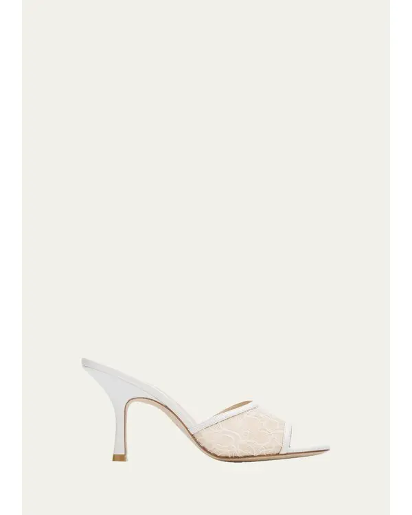STUART WEITZMAN Bareitall 85mm Lace Slide Sandals - Blanco