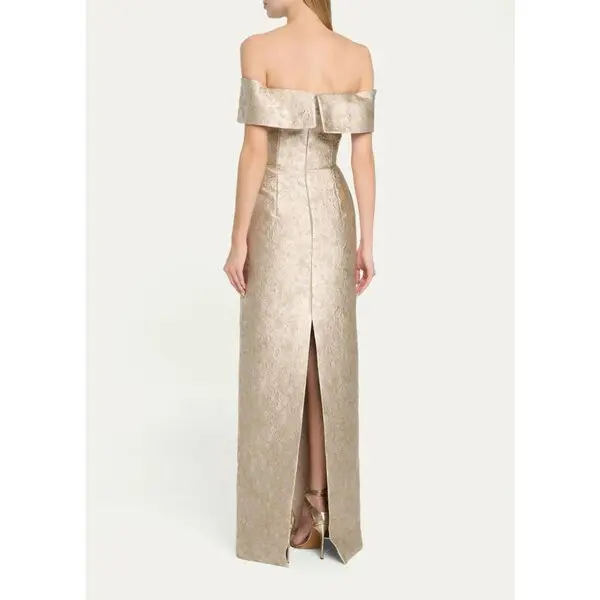 MARKARIAN Clover Metallic Floral Jacquard Off-the-shoulder Column Gown