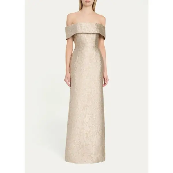 MARKARIAN Clover Metallic Floral Jacquard Off-the-shoulder Column Gown