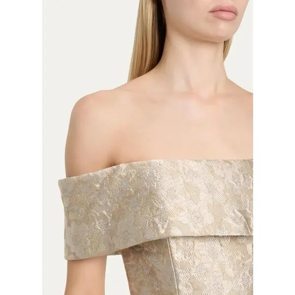 MARKARIAN Clover Metallic Floral Jacquard Off-the-shoulder Column Gown