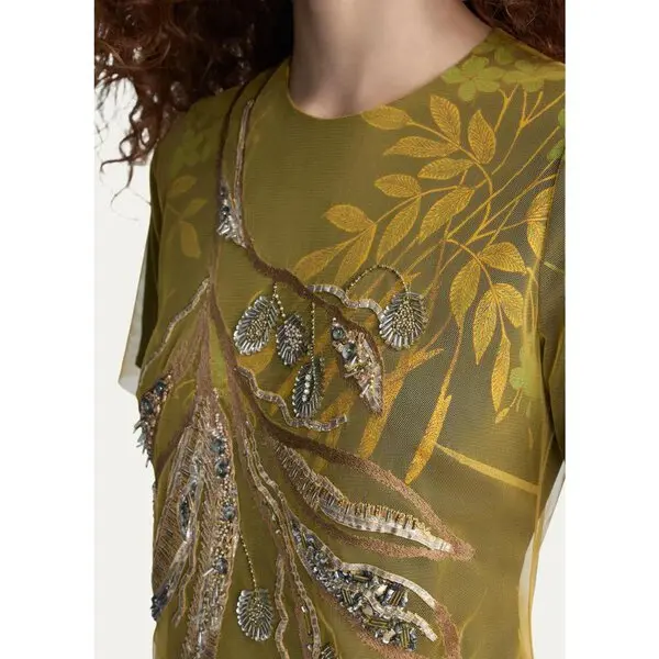 Diane Von Furstenberg Olive Embroidered Floral Midi Dress