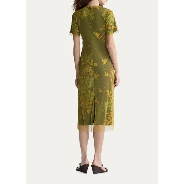 Diane Von Furstenberg Olive Embroidered Floral Midi Dress