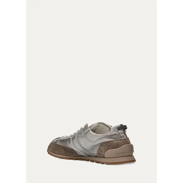Brunello Cucinelli Monili Pull-tab Crinkle-effect Leather Low-top Sneakers