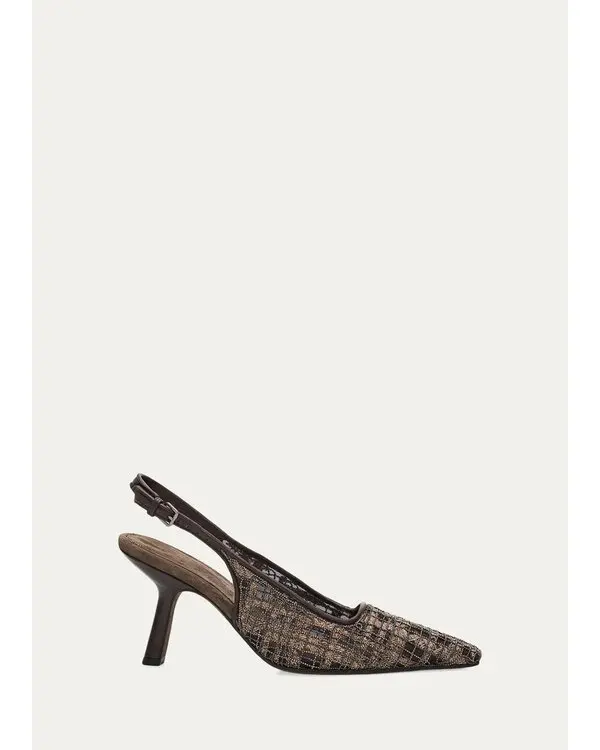 Brunello Cucinelli Monili-embroidered Check Slingback Pumps