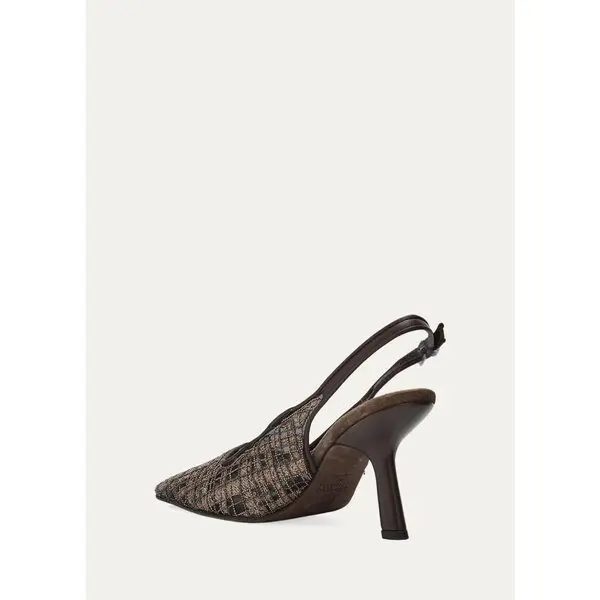 Brunello Cucinelli Monili-embroidered Check Slingback Pumps