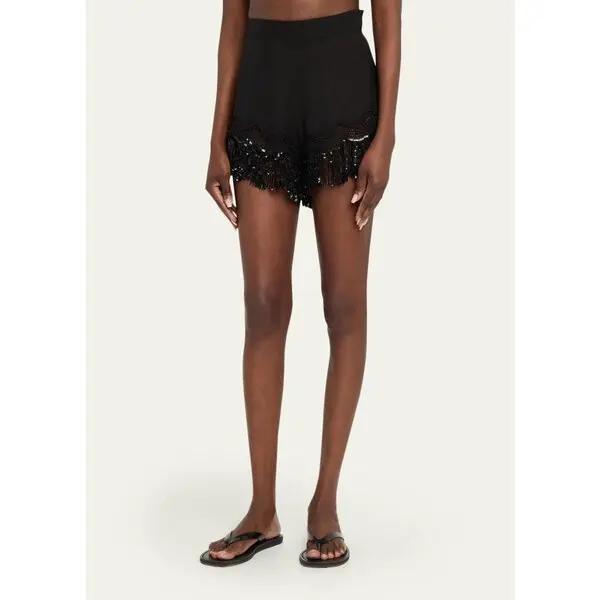 Kobi Halperin Ashlyn Sequin Fringe Lace-trim Shorts