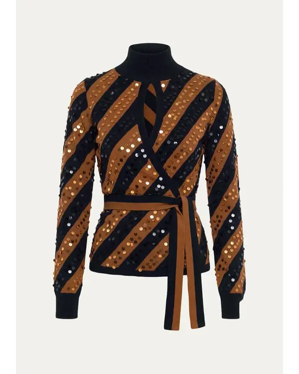 Diane Von Furstenberg Jones Striped Paillette Wrap Top