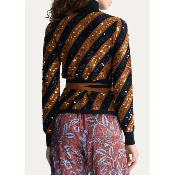 Diane Von Furstenberg Jones Striped Paillette Wrap Top