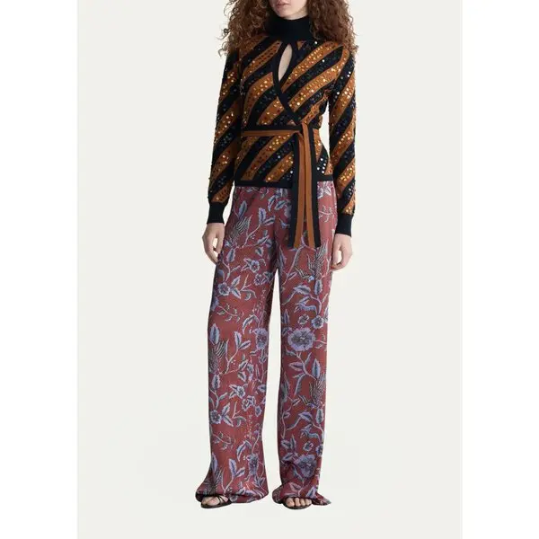 Diane Von Furstenberg Jones Striped Paillette Wrap Top