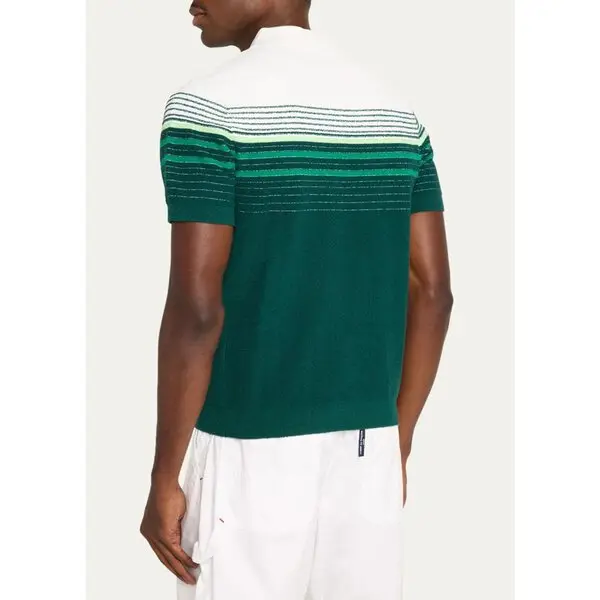 Casablanca Cotton Blend Stripe Knit Polo Shirt