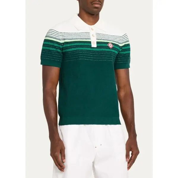 Casablanca Cotton Blend Stripe Knit Polo Shirt