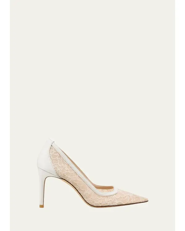 STUART WEITZMAN 85mm Power Lace Pumps - Blanco