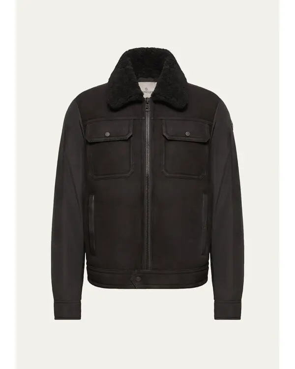 Moncler Hybrid Suede Shearling-collar Aviator Jacket