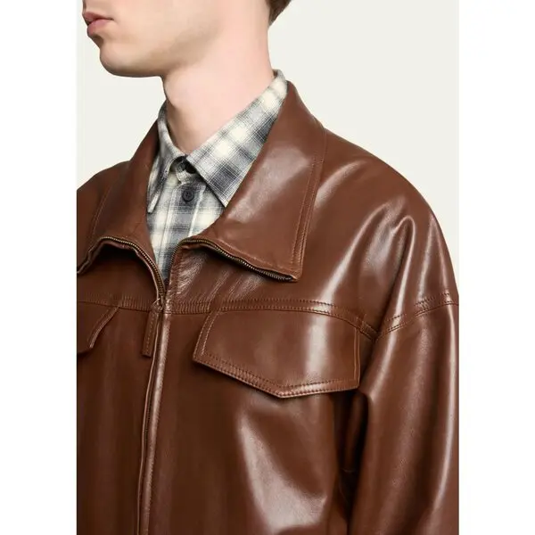 Balenciaga Smooth Leather Oversized Bomber Jacket