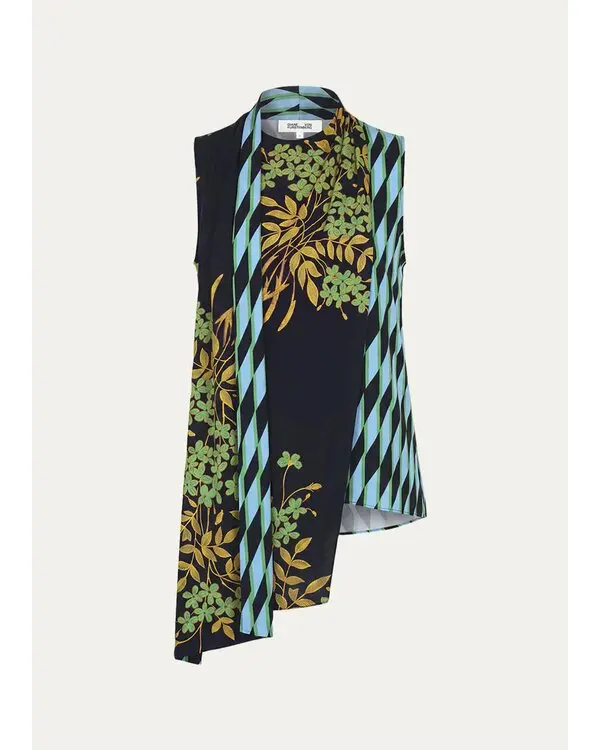 Diane Von Furstenberg Draped Mixed-print Mulberry Silk Top - Bird Batik