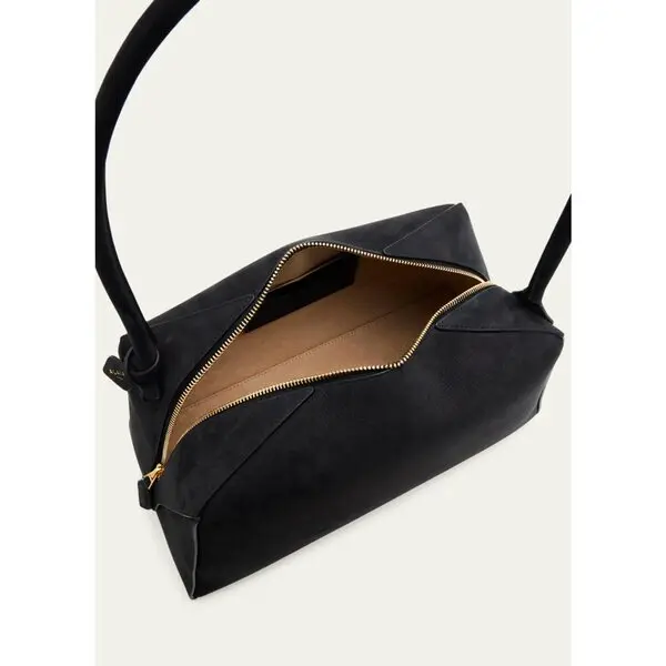 Alaïa Le Bouledogue Bowling Shoulder Bag In Nubuck Leather - Noir